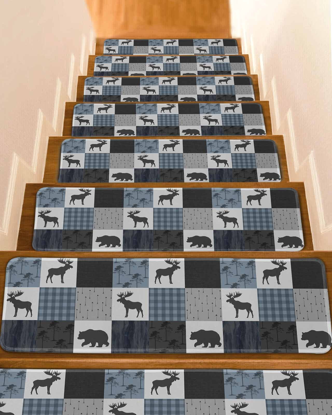 Blue Cabin Check Stair Treads for Wooden Steps Indoor Runner Rug Carpet ...