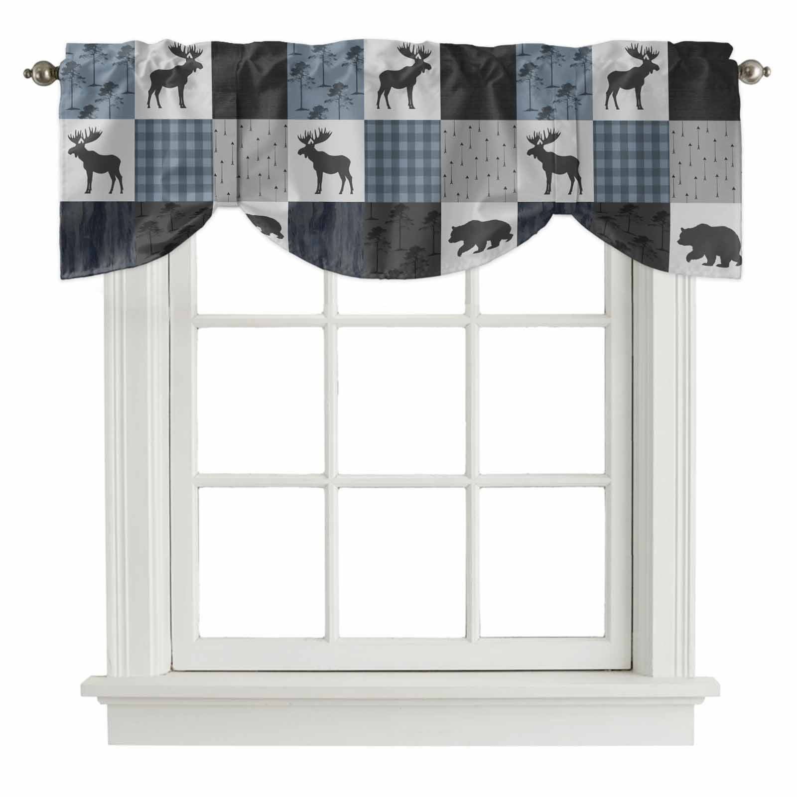 Blue Cabin Check Tie Up Valance Curtains for Windows, Kitchen Curtains ...