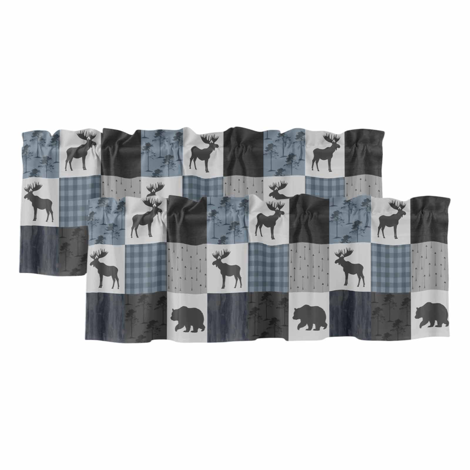 Blue Cabin Check Valances for Windows, Decorative Rod Pocket Window ...
