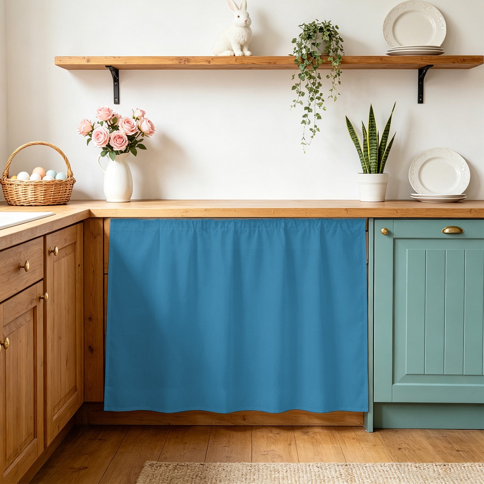 Blue Cabinet Curtains 10" W x 11" L, Solid Color Under-Desk Privacy ...