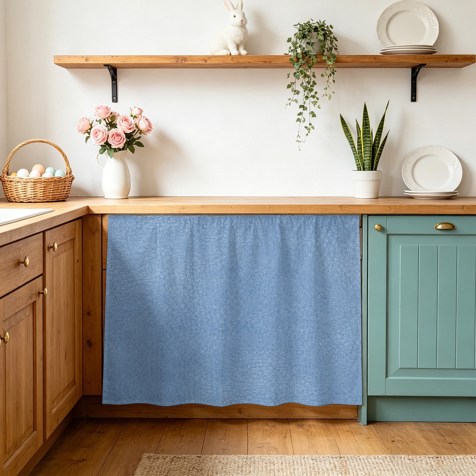 Blue Cabinet Curtains 11" W x 13" L Natural Solid Color Organic ...