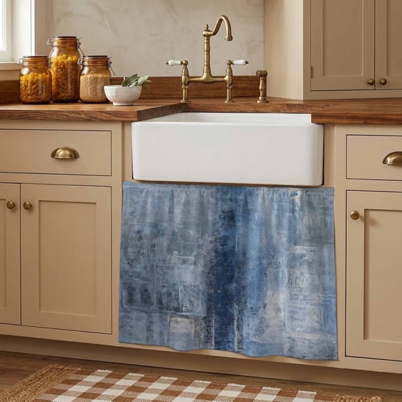 Blue Cabinet Curtains 27.6"W x 35.4"L, Retro Oil Painting Modern ...
