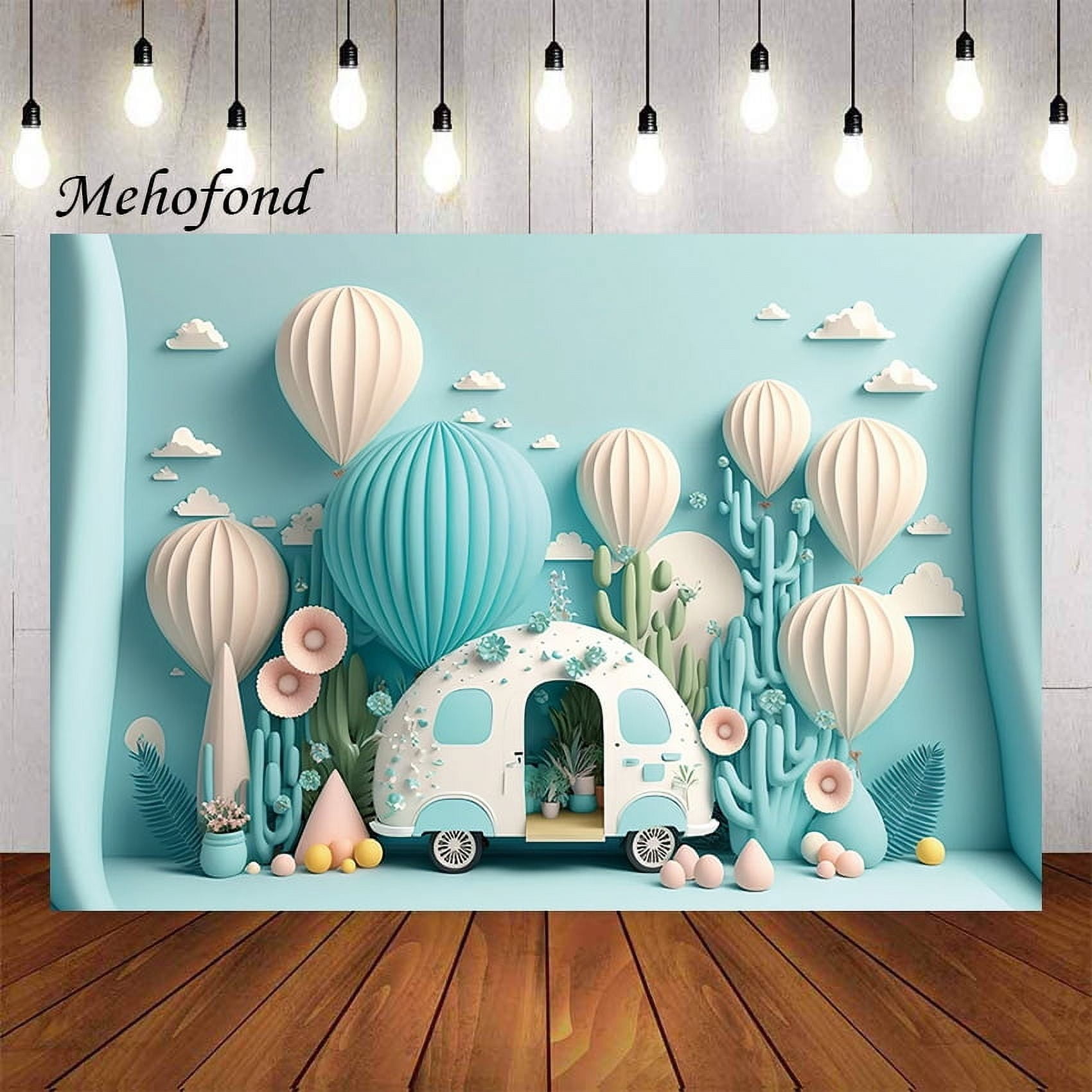 Blue Cactus Hot Air Balloon Flowers Kids Birthday Party Cake Smash r ...