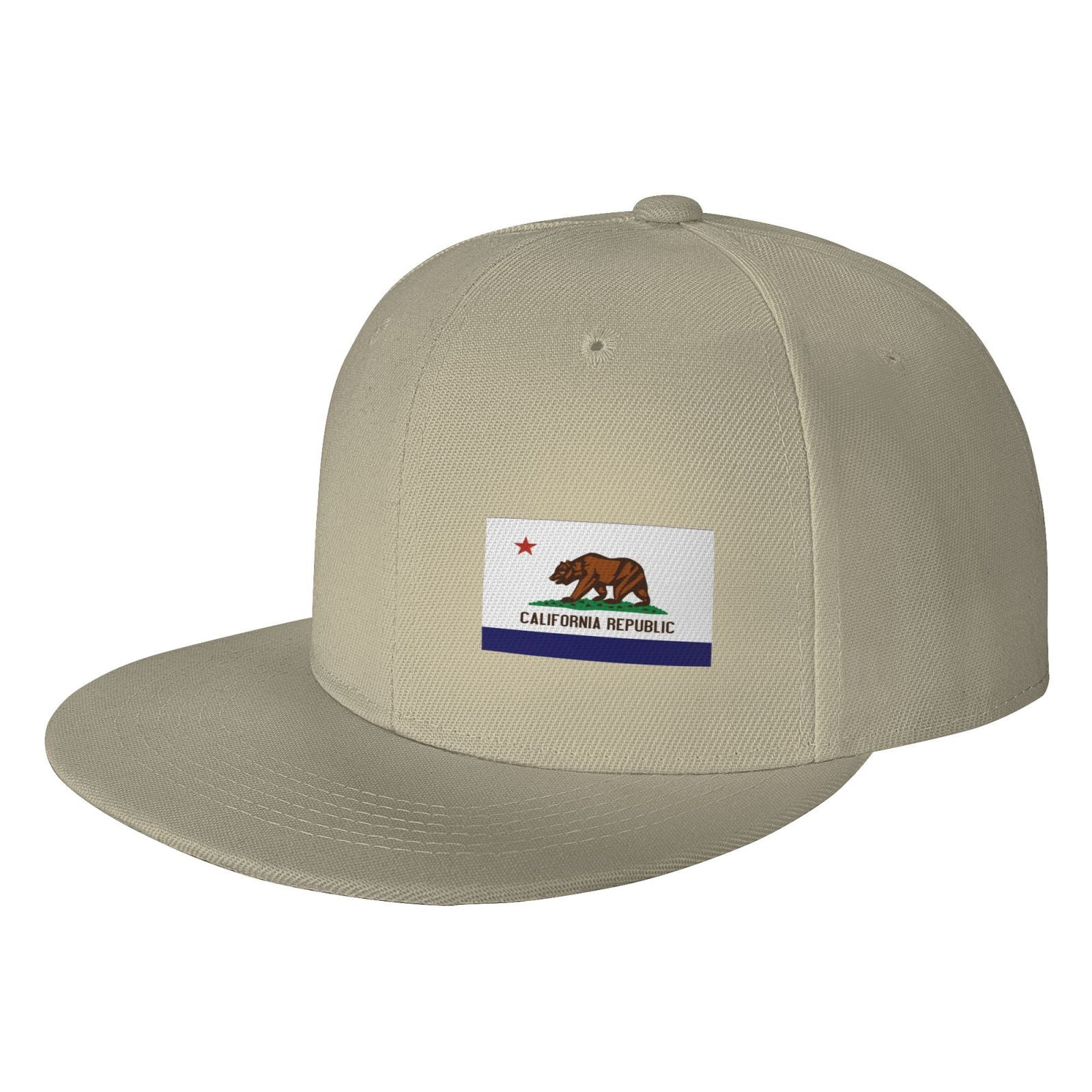 Blue California Republic Flag Flat Bill Hats for Men Snapback Skull ...