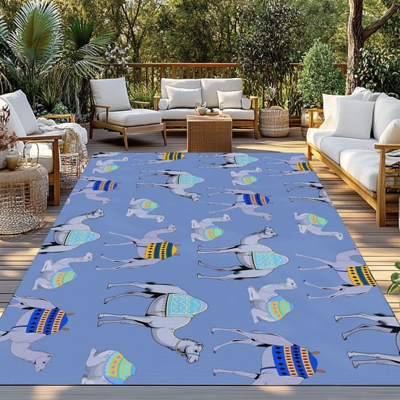 Blue Camel Indoor Outdoor Rugs 3x5 Ft, Exotic Cute Cartoon Camels Wild ...