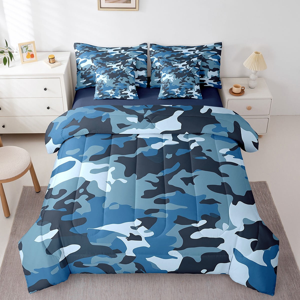 Blue Camo Bed in a Bag Twin Size 7 Pieces,Camouflage Twin Comforter Set ...