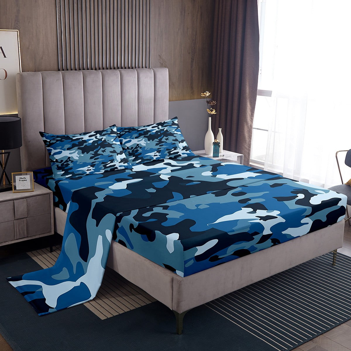 Blue Camo Bed Sheets Set Queen Size,Camouflage Sheet Set Teens Adults ...