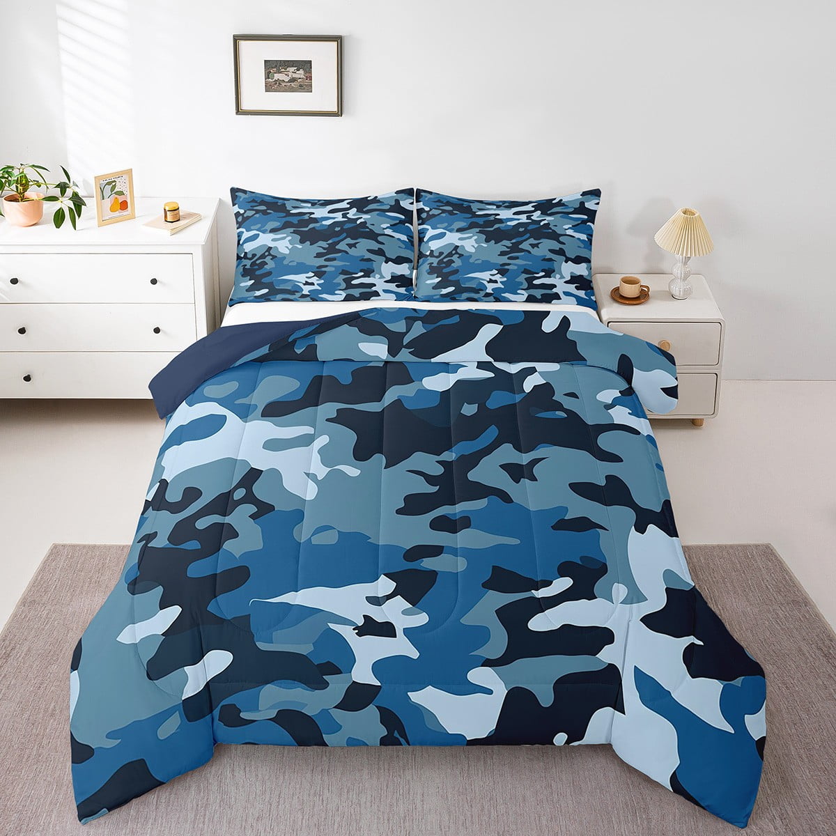 Blue Camo Comforter Sets Twin Size,Camouflage Bedding Set for Adults ...