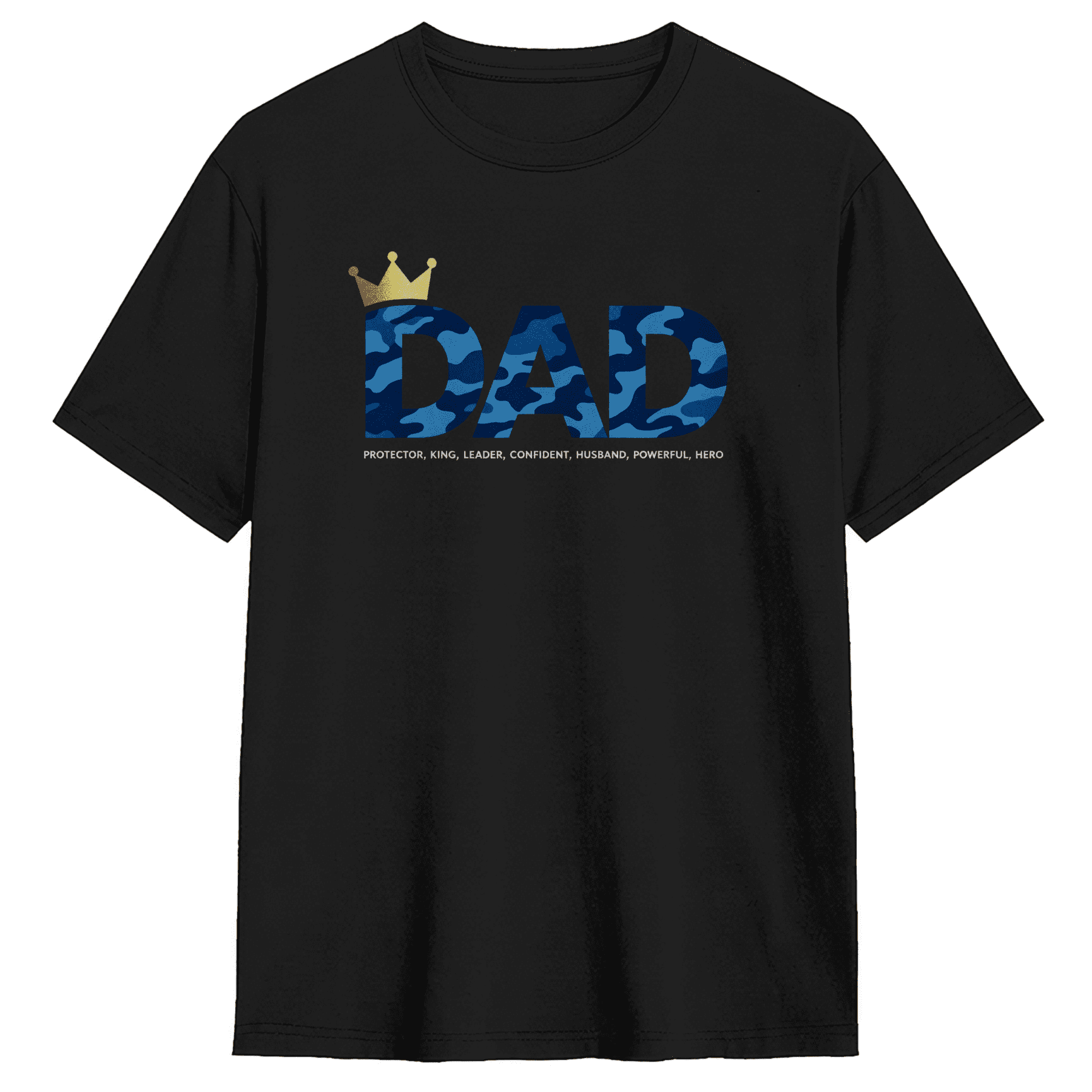 Blue Camo Dad Crown Graphic T-Shirt for Men and Women, 100% Cotton ...