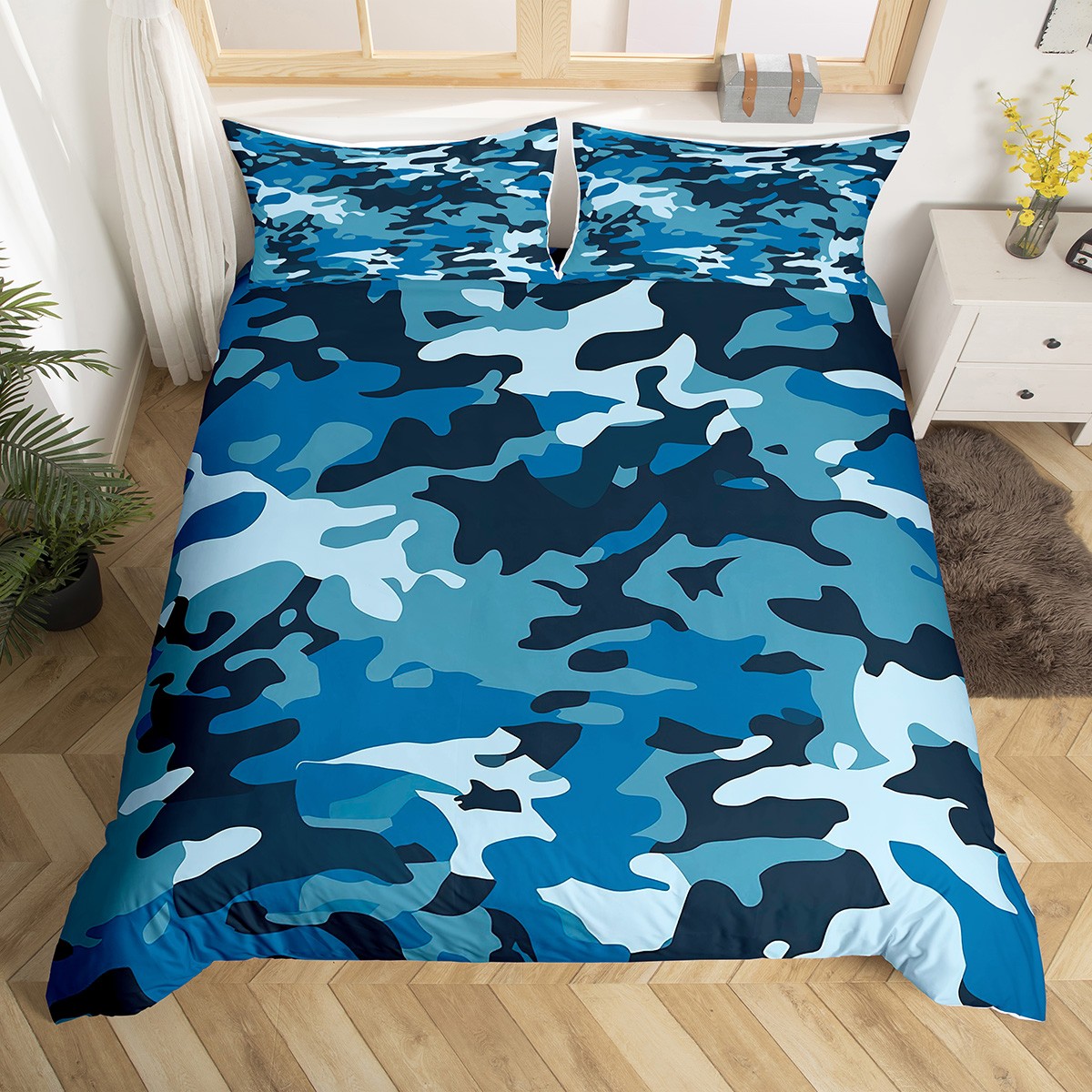 Blue Camo Duvet Cover Queen,Camouflage Bedding Set,Army Camo Bed Set ...