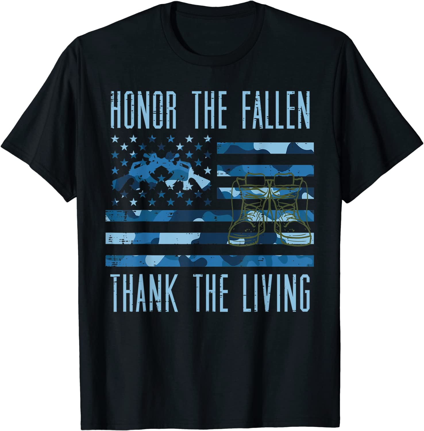 Blue Camo US Flag Honor The Fallen Thank Living Memorial Day Unisex T-Shirt - Walmart.com