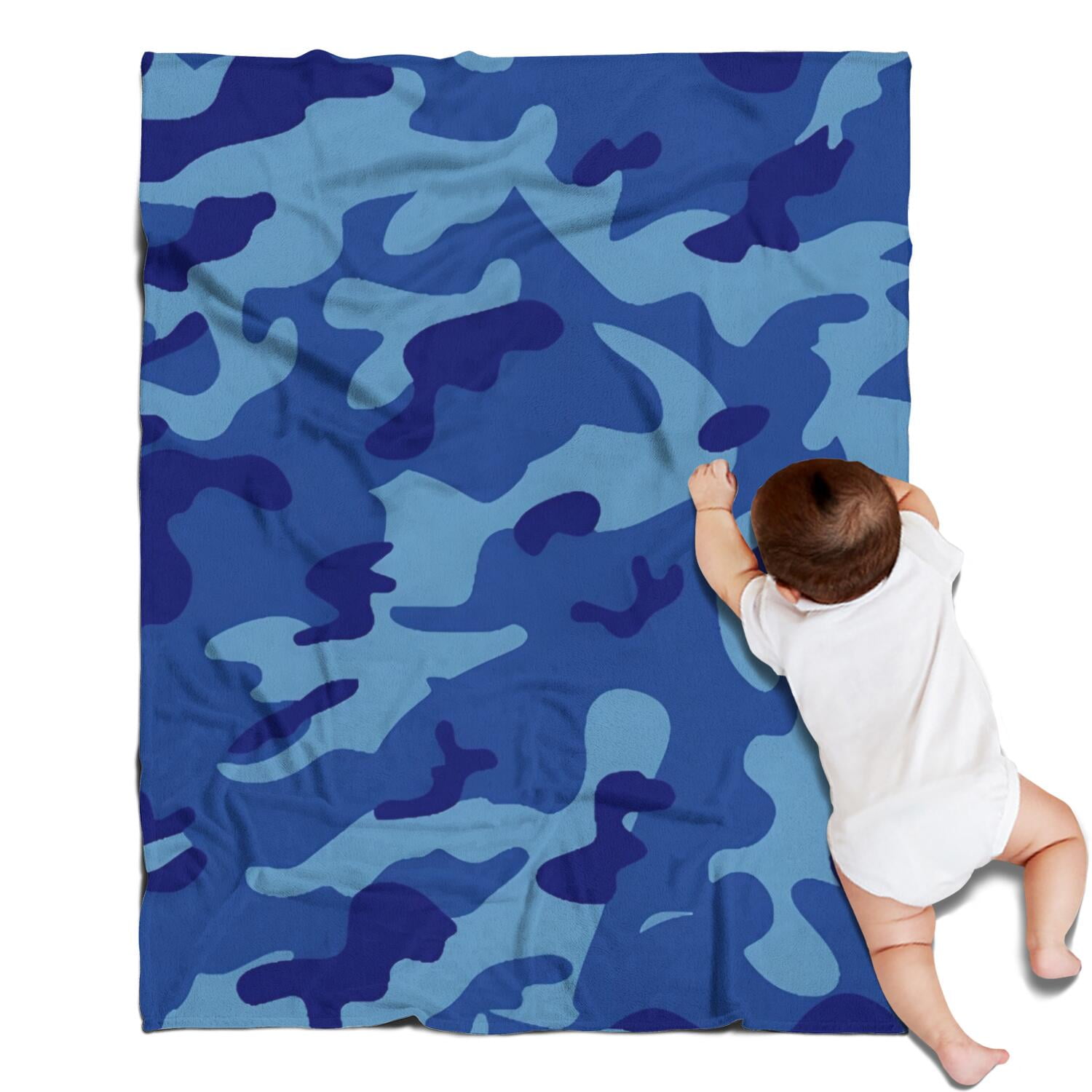 Blue Camo Wavy Shapes Pattern Blanket,Comfortable Soft Lamb Wool Throw ...