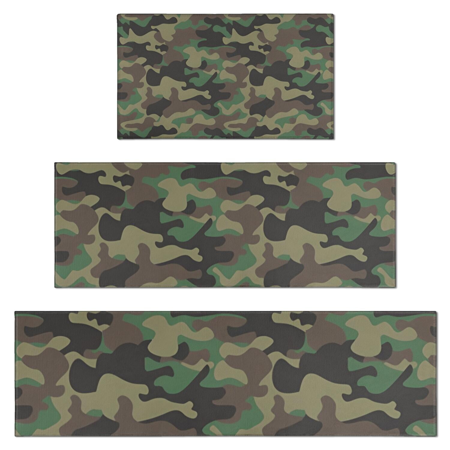Blue Camo Wavy Shapes Pattern Kitchen Rugs Sets Of 3,Kitchen Runner ...