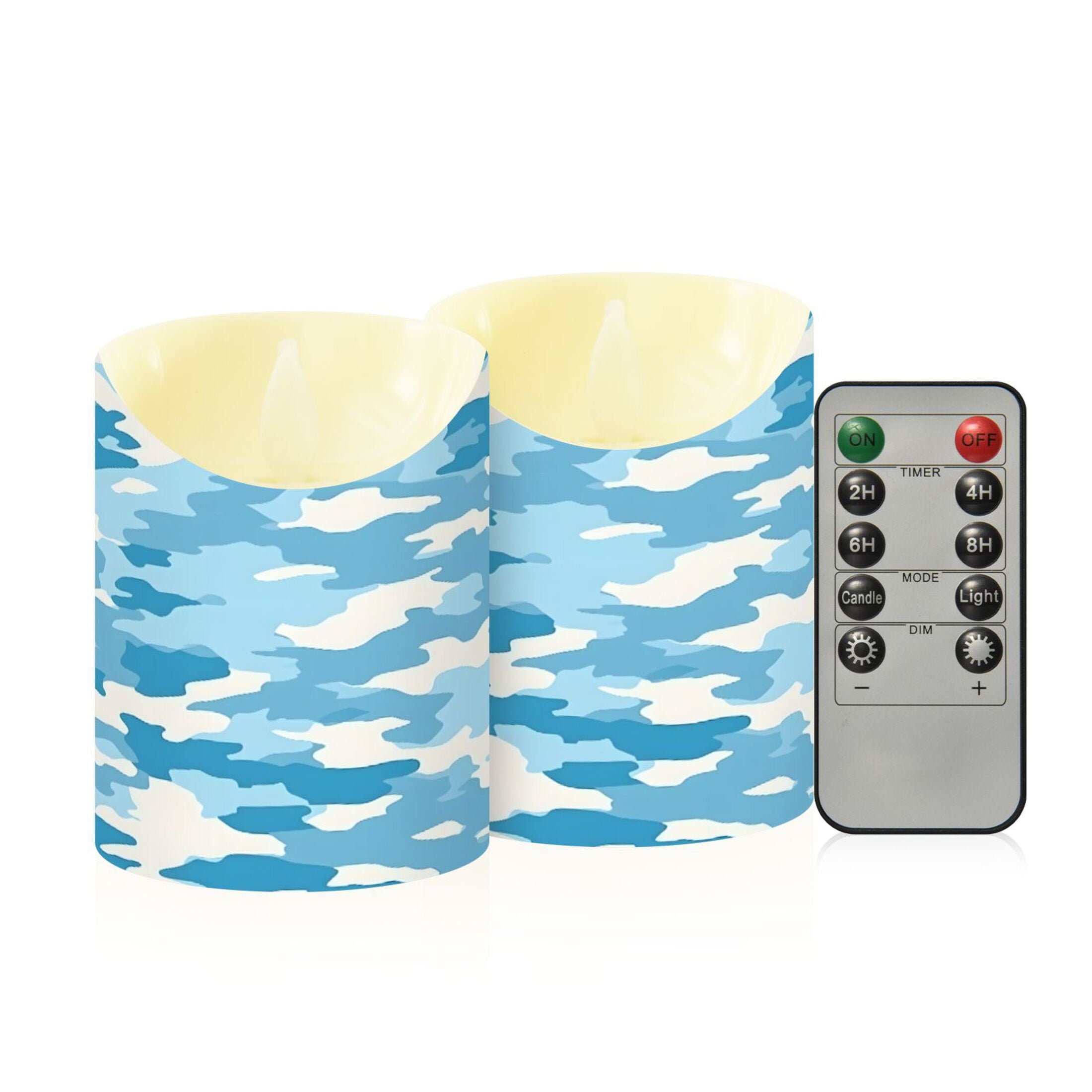 Blue Camouflage Pattern Flameless Candles 2 PCS with Remote Realistic ...