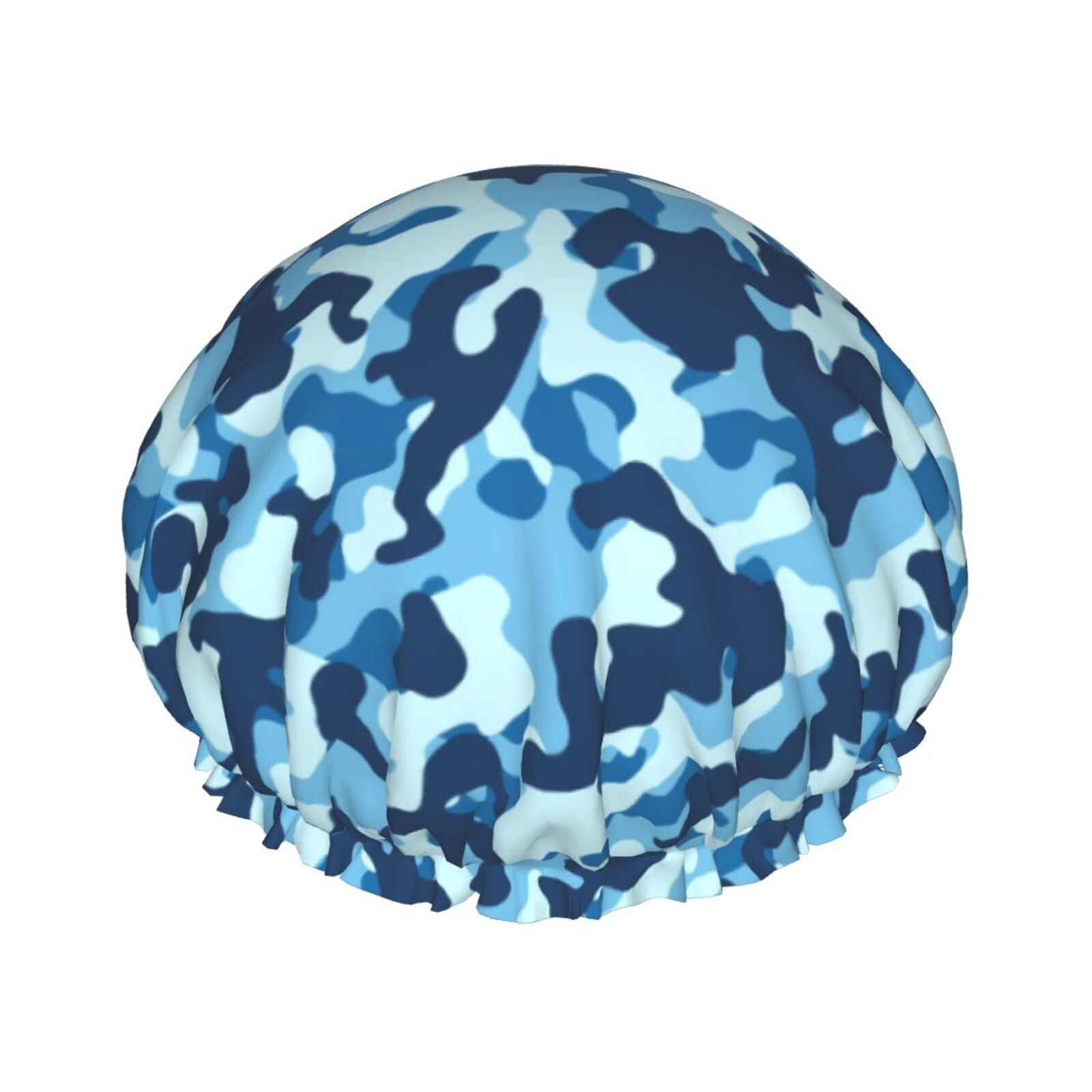 Blue Camouflage Shower Cap, Reusable Bath Hair Hat for all Hair Lengths ...