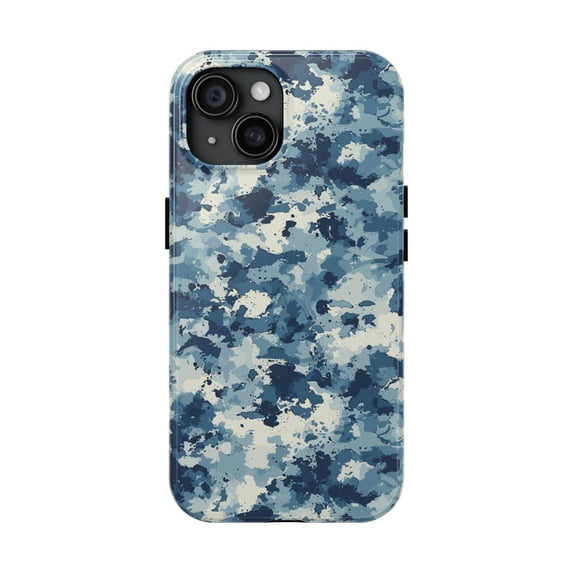 Blue Camouflage Splatter Style Case for iPhone 11 12 13 14 15 16 17 Pro ...