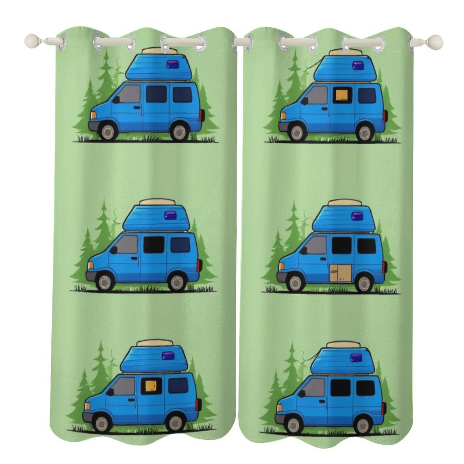 Blue Camper Van Forest Pattern Blackout Window Curtains for Bedroom ...