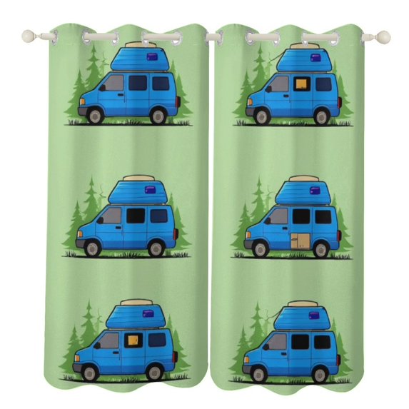 Blue Camper Van Forest Pattern Blackout Window Curtains for Bedroom ...