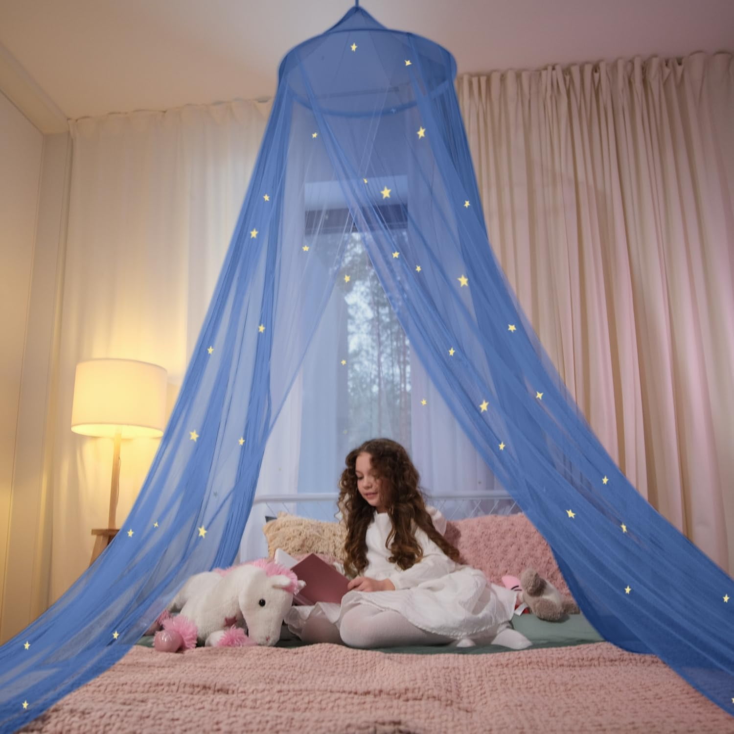 Blue Canopy Bed, Blue Bed Canopy with in The Dark Stars for Girls, Boys ...