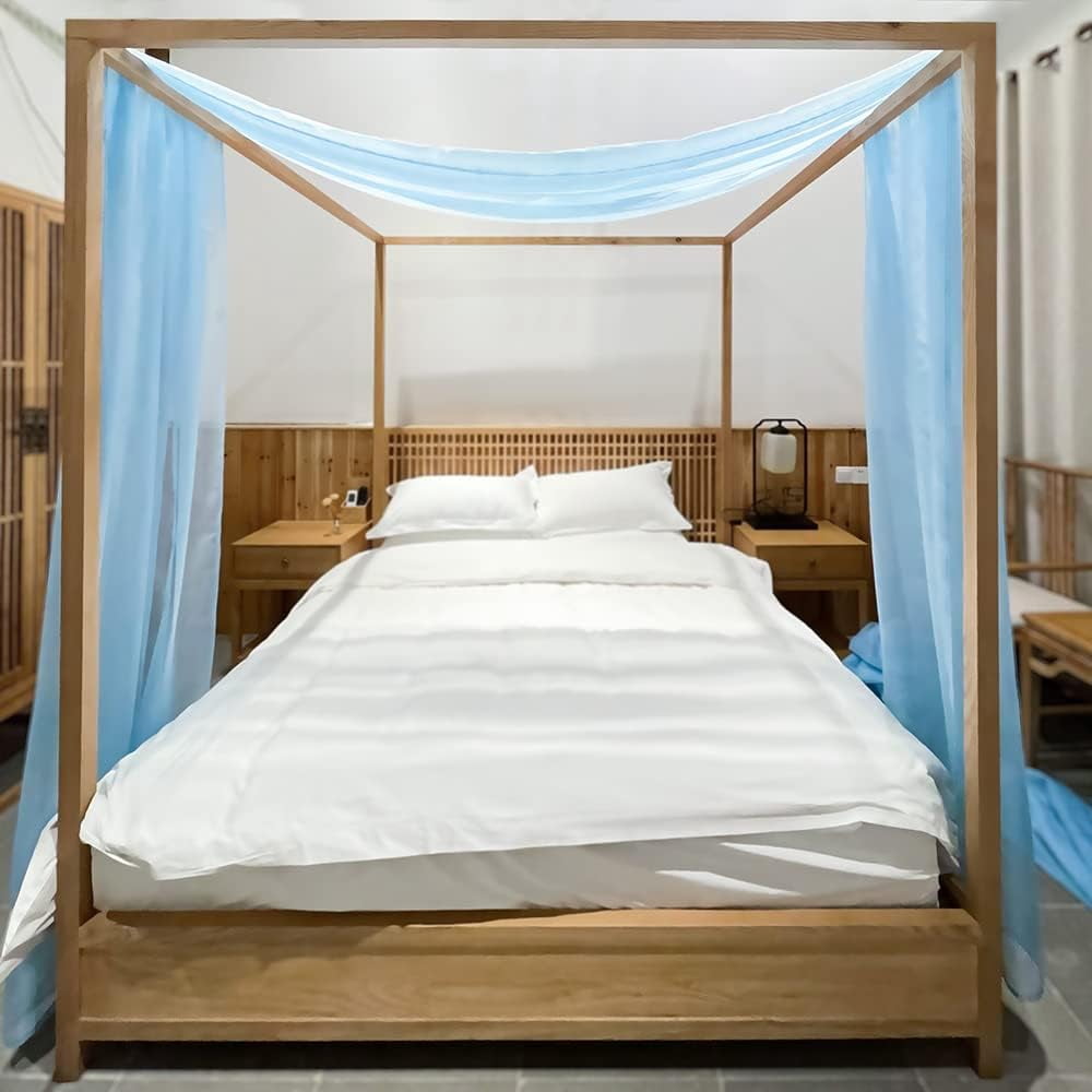 Blue Canopy Bed Curtains for King & California King Bed, Luxury Sheer ...