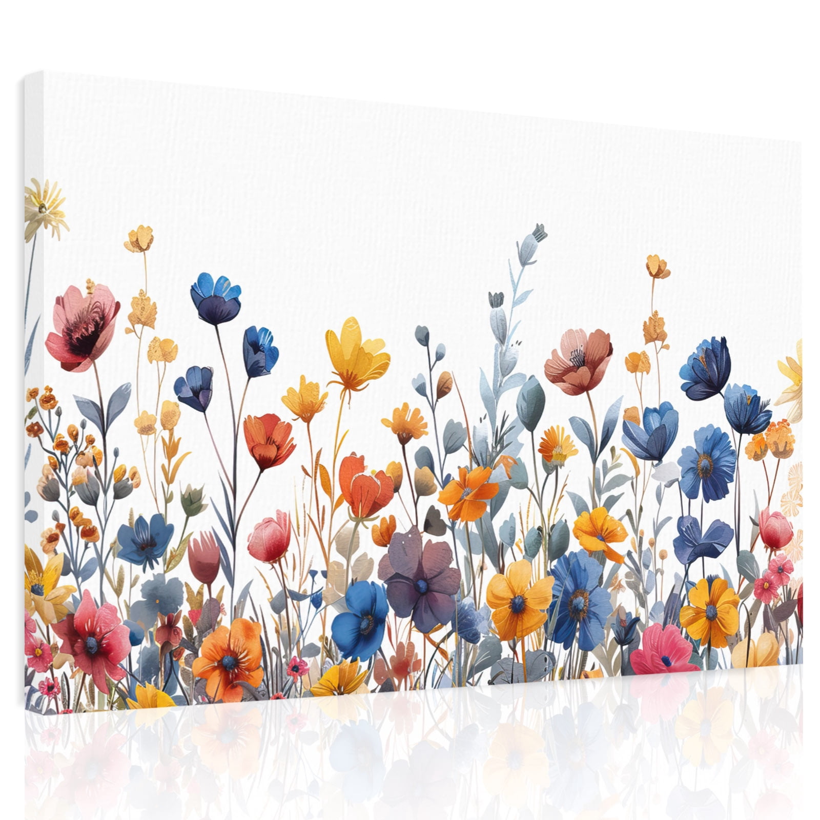 Blue and Canvas Print Wall Art, Yellow Poppy Watercolor Floral Plants ...