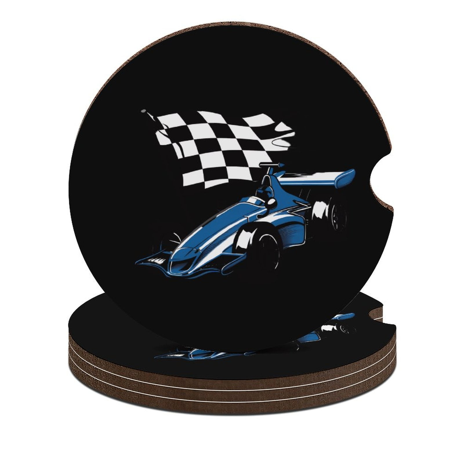 Blue Car with Racing Flag Car Coasters for Drinks with A Finger Notch ...
