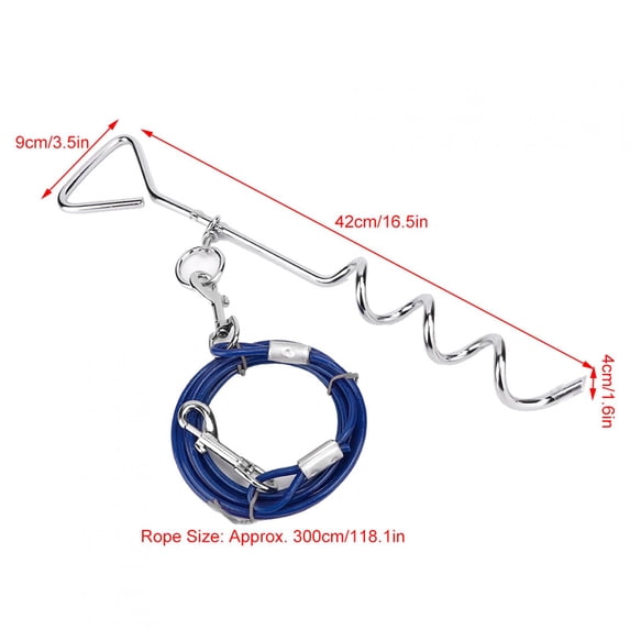 Blue Carbon Steel Dog Ground Stake with 118.1 Inch Steel Wire Traction ...