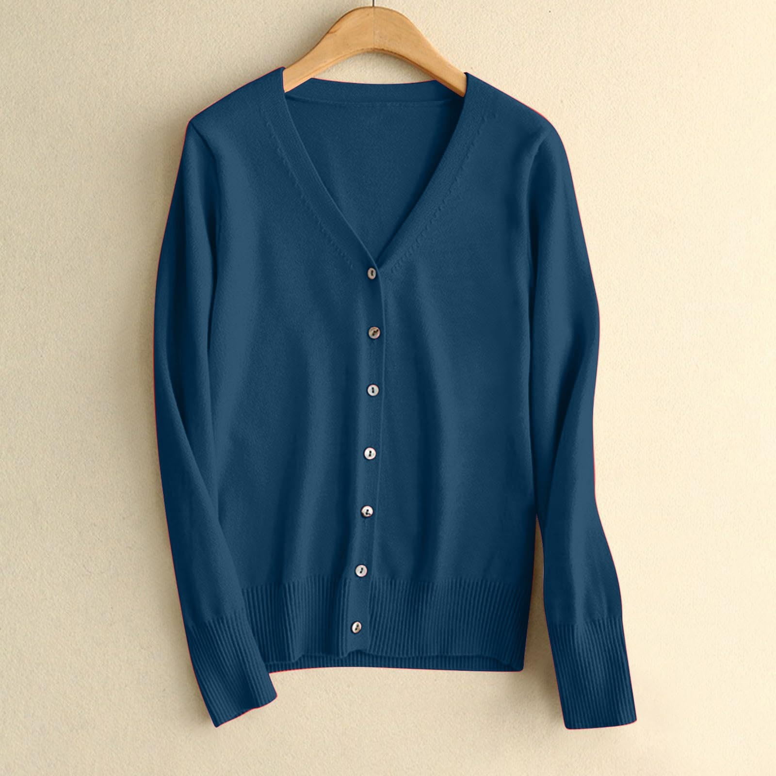 Blue Cardigan for Women, Spandex Jackets for Women, Womens Solid Button ...