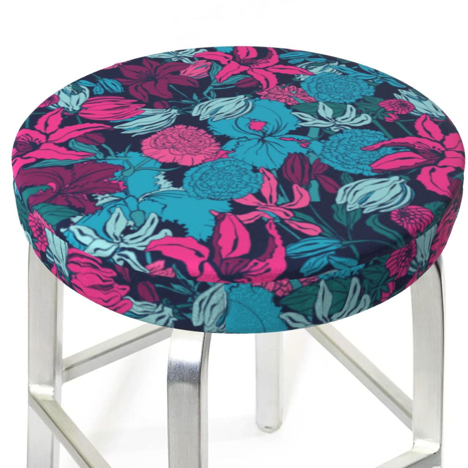 Blue Carnations Flowers Bar Stool Covers Round - Washable Round Seat ...