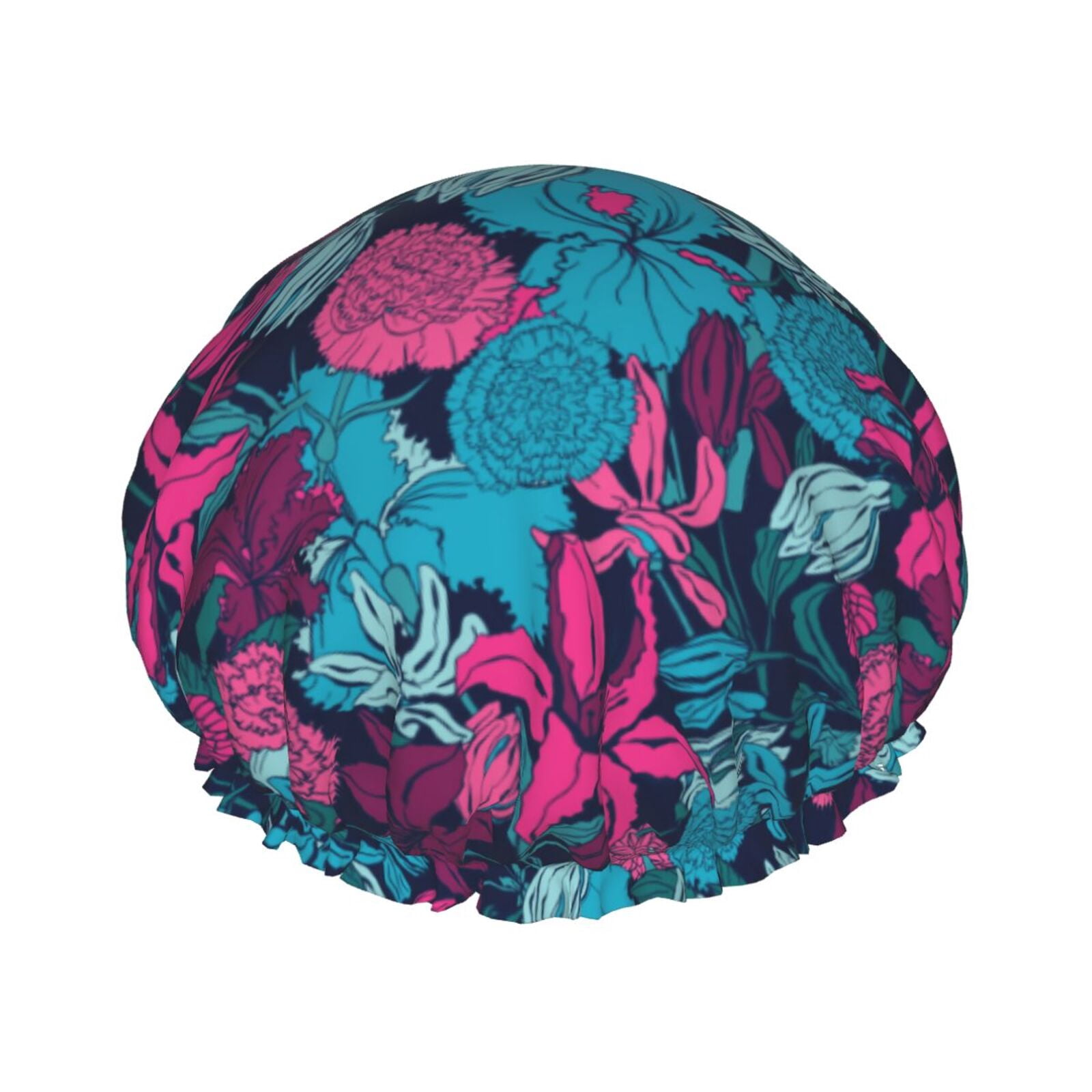 Blue Carnations Flowers Shower Cap for Women, Double Waterproof Layers ...