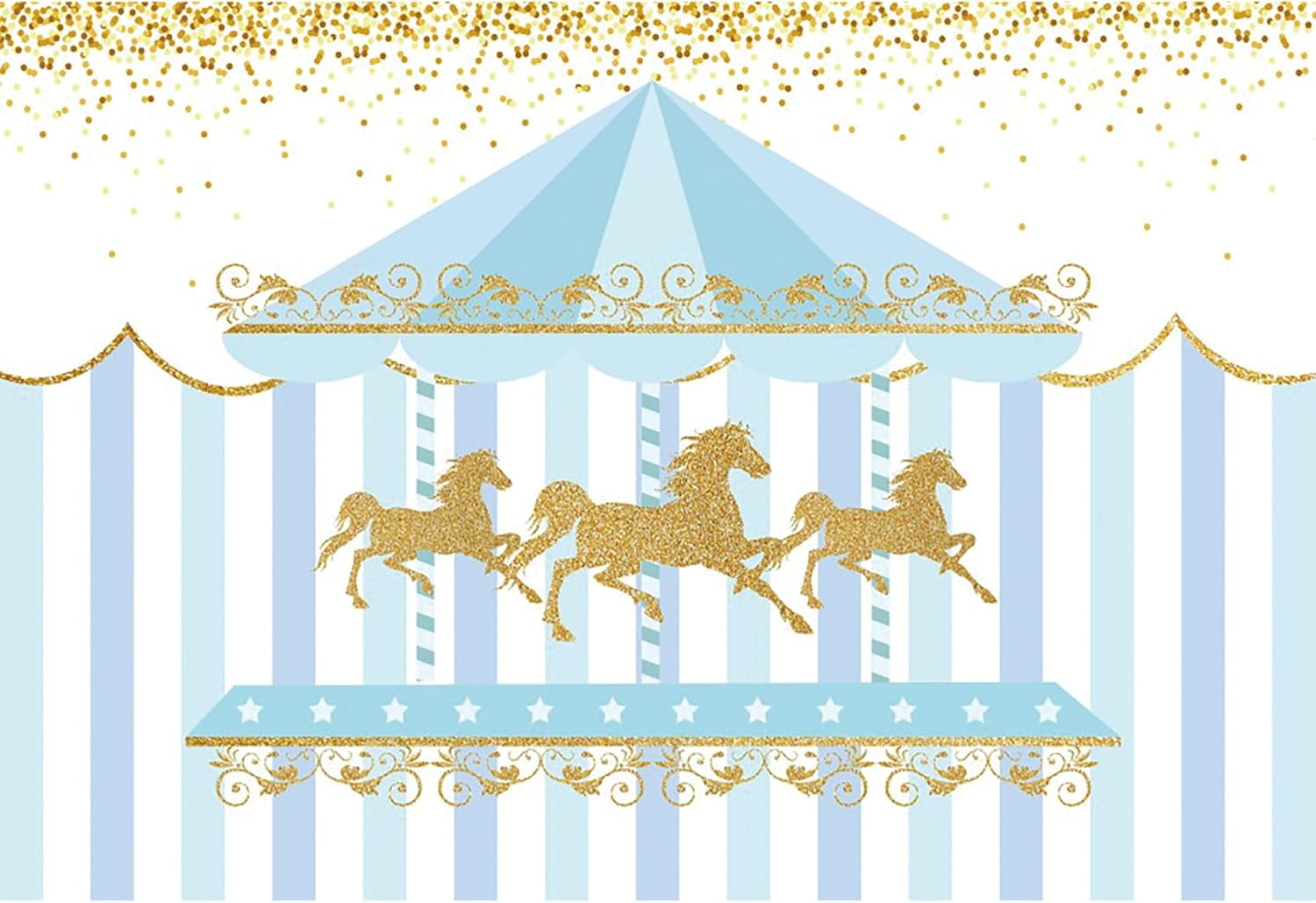 Blue Carousel Gold Sparkling Stripes Backdrops Blue Theme Round Golden ...