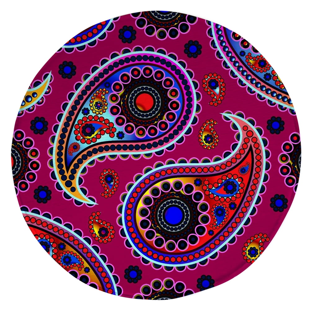 Blue Carpet Ethnic Paisley Swirl Pattern 3D Printed Round Area Rug for ...