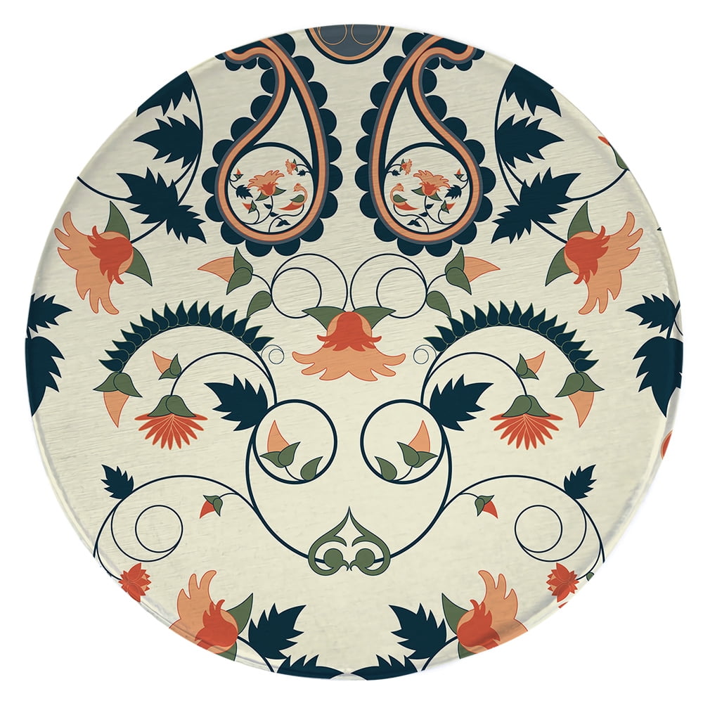 Blue Carpet Ethnic Paisley Swirl Pattern 3D Printed Round Area Rug for ...