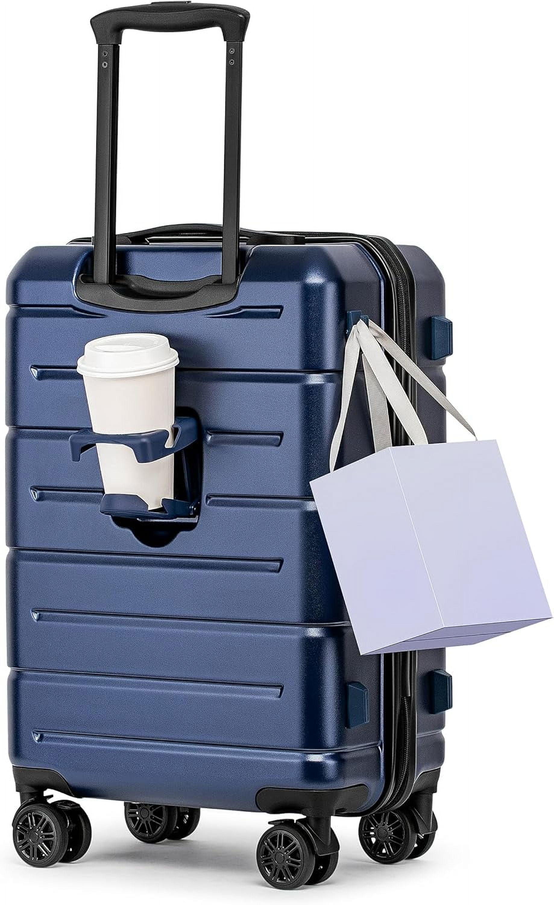 Blue Carry On Luggage 22x14x9 Airline Approved with Cup Holder Carry On ...