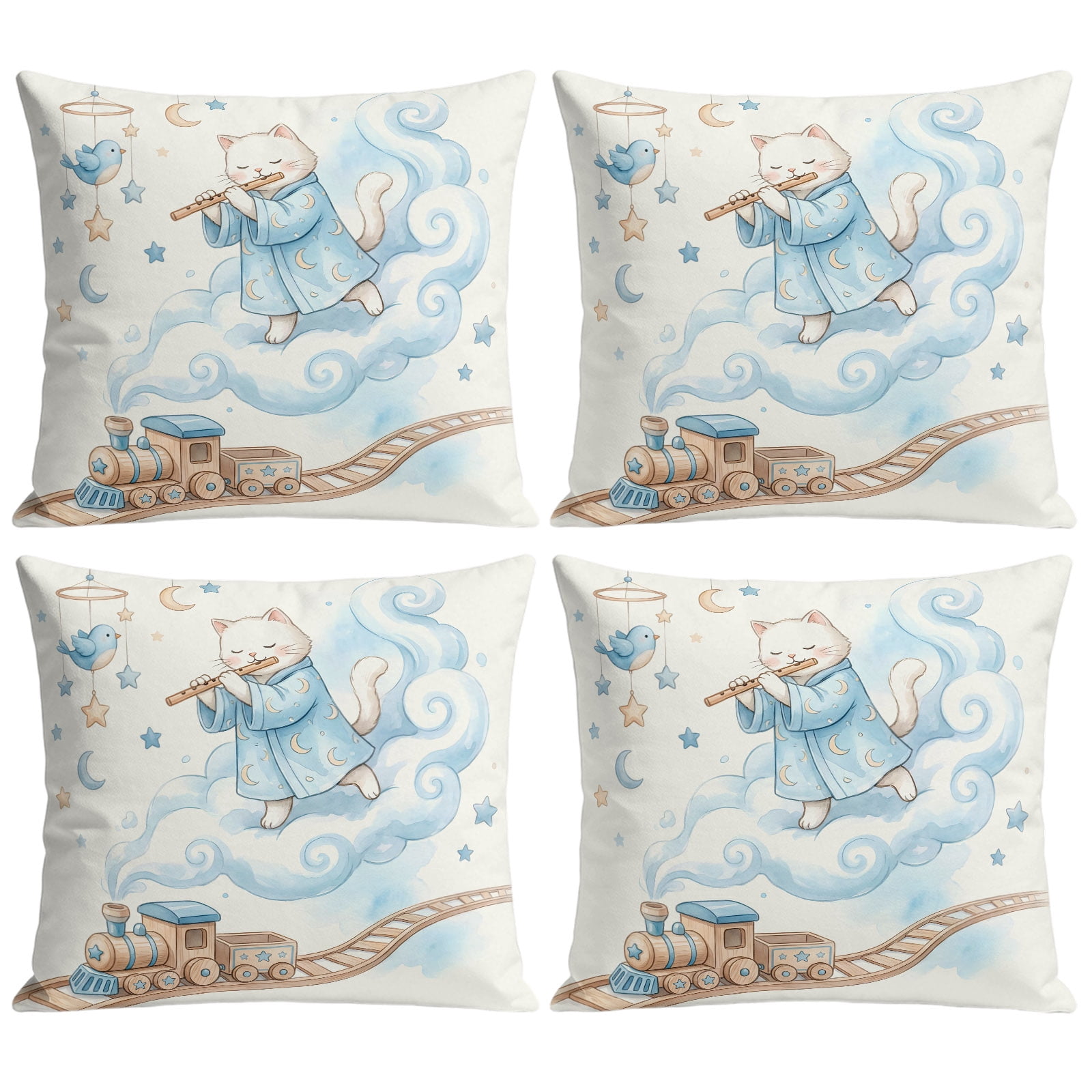 Blue Cartoon Cat Throw Pillow Covers 18 x 18 Inch Pillow Covers Set of ...