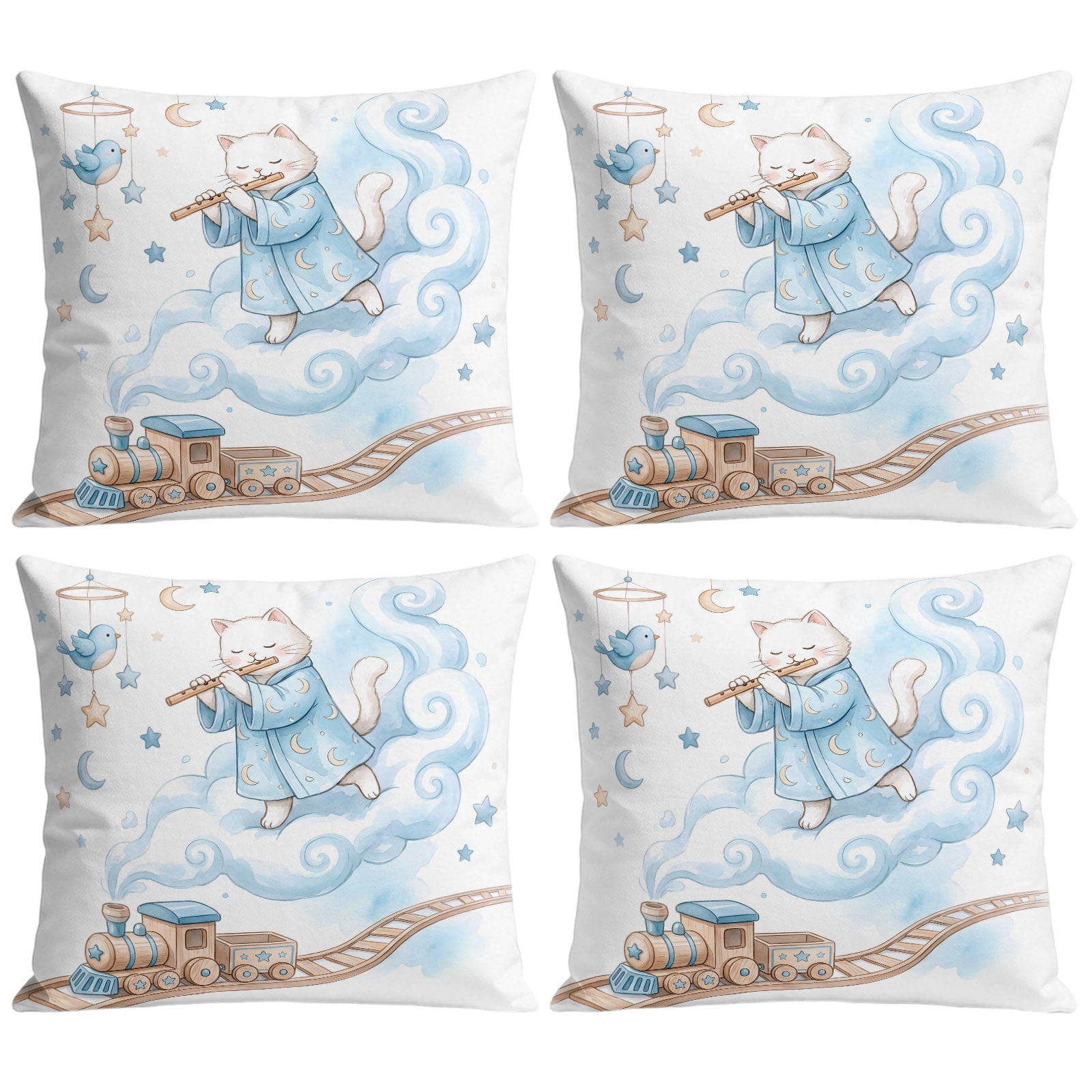Blue Cartoon Cat Throw Pillow Covers 20 x 20 Inch Pillow Covers Set of ...