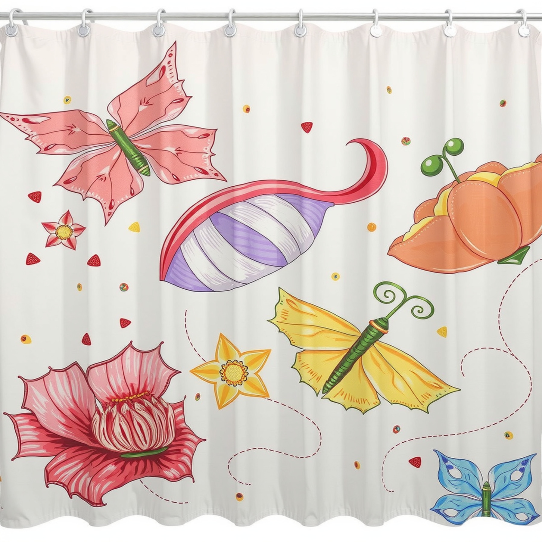 Blue Cartoon Character Shower Curtain - Whimsical Design with Stars ...