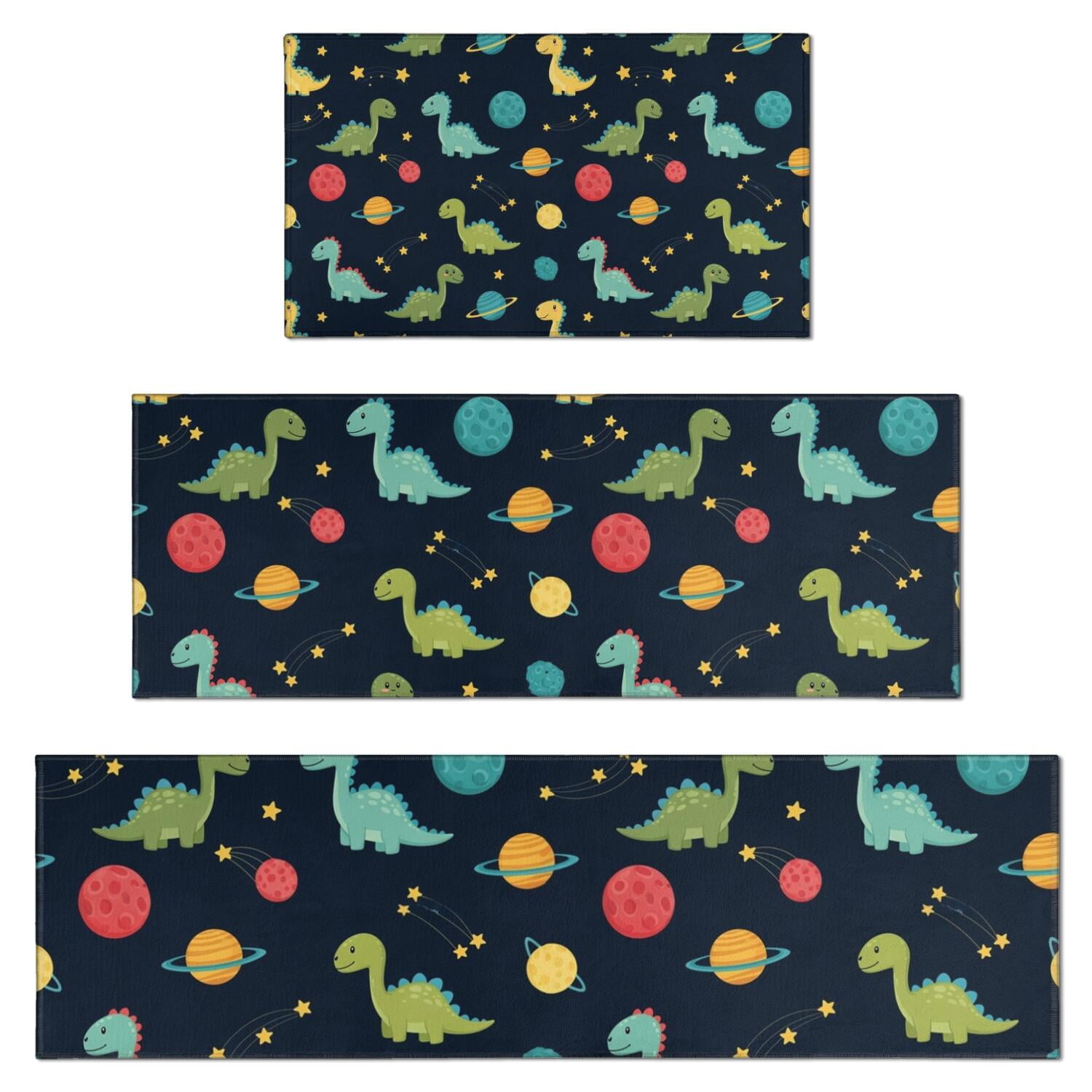 Blue Cartoon Dinosaurs Planets Pattern Kitchen Rugs Sets Of 3,Kitchen ...