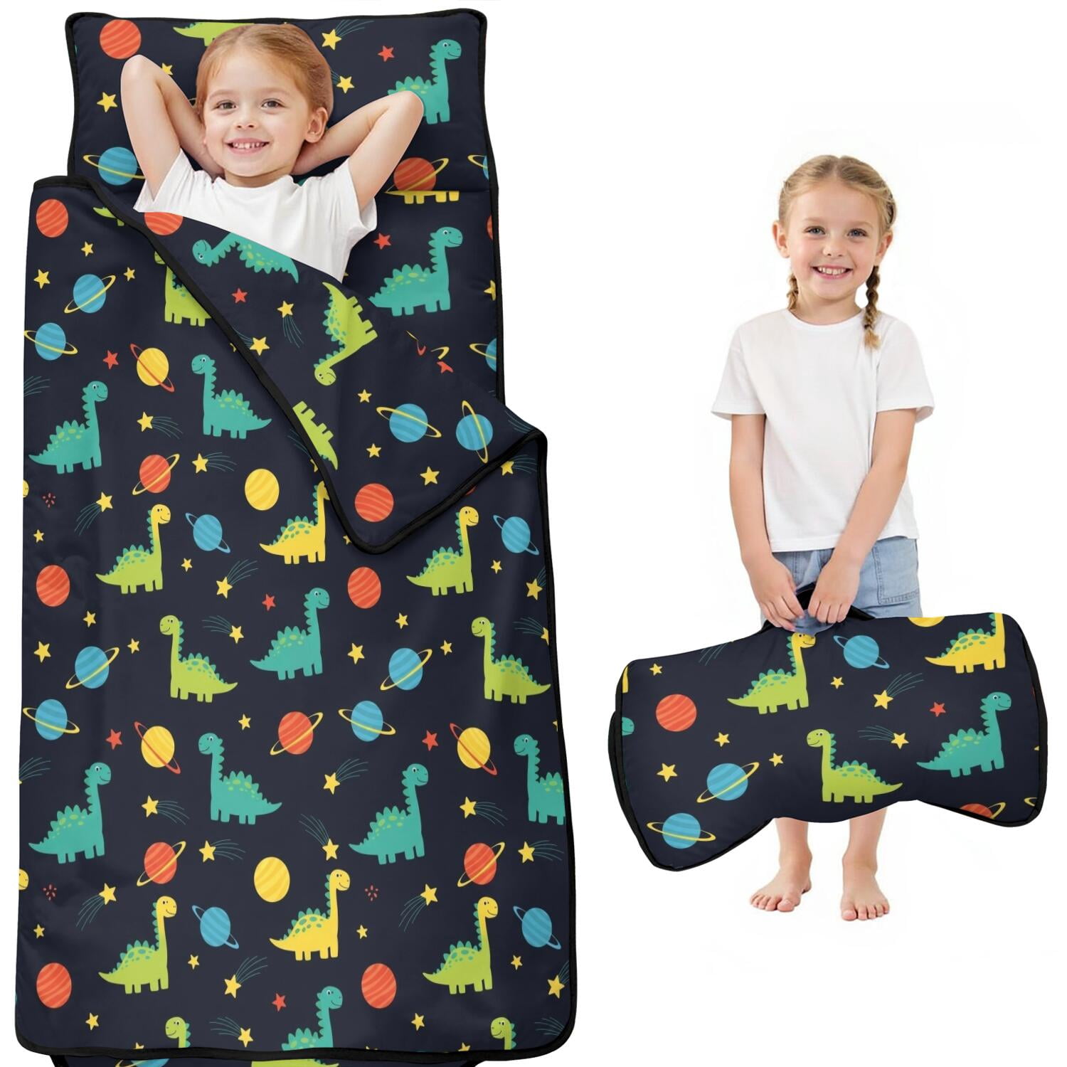 Blue Cartoon Dinosaurs Planets Pattern Teens Toddler Nap Mat with ...