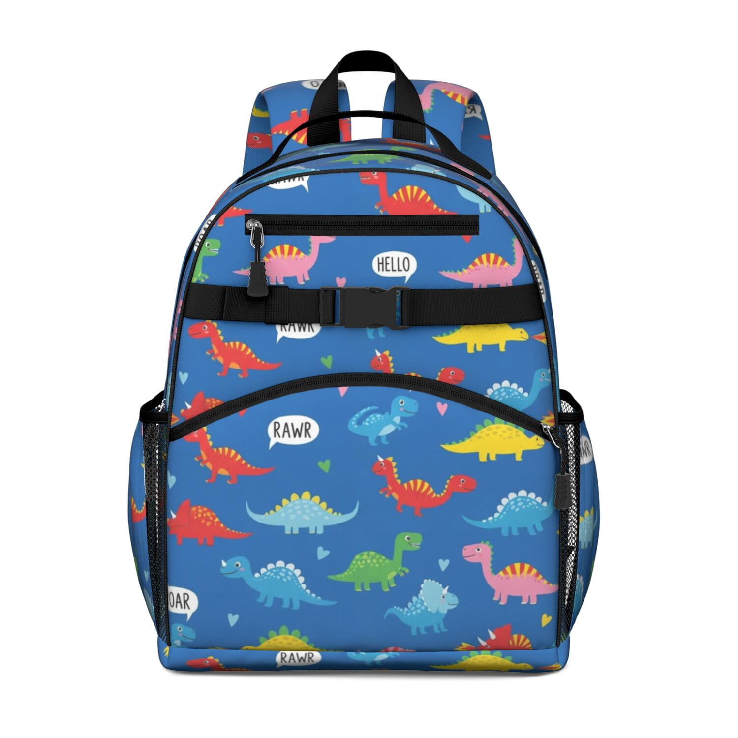 Blue Cartoon Dinosaurs Text Pattern Cute School Backpack Bag for School ...