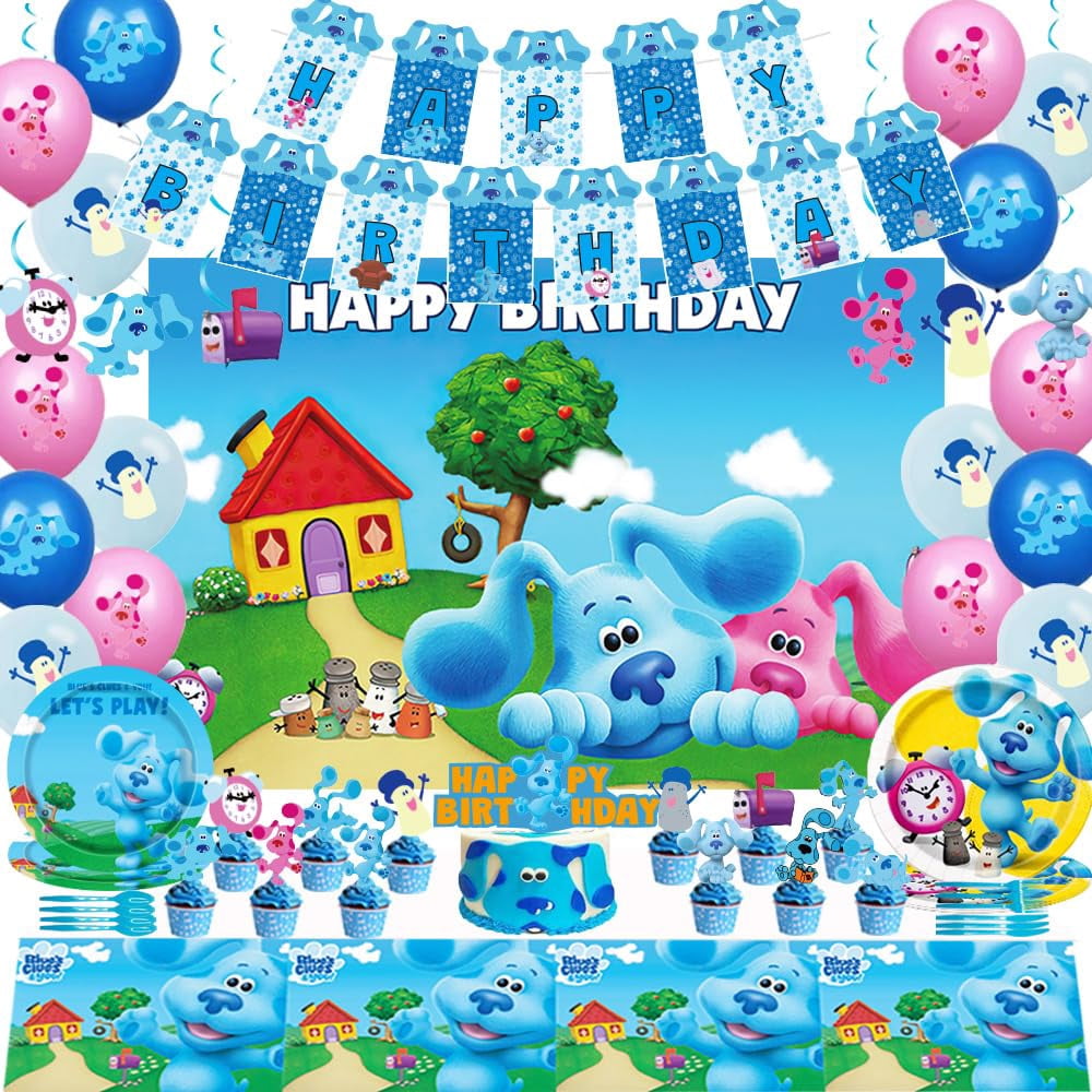 Blue Cartoon Dog Birthday Party Supplies Decorations, Include Banner ...