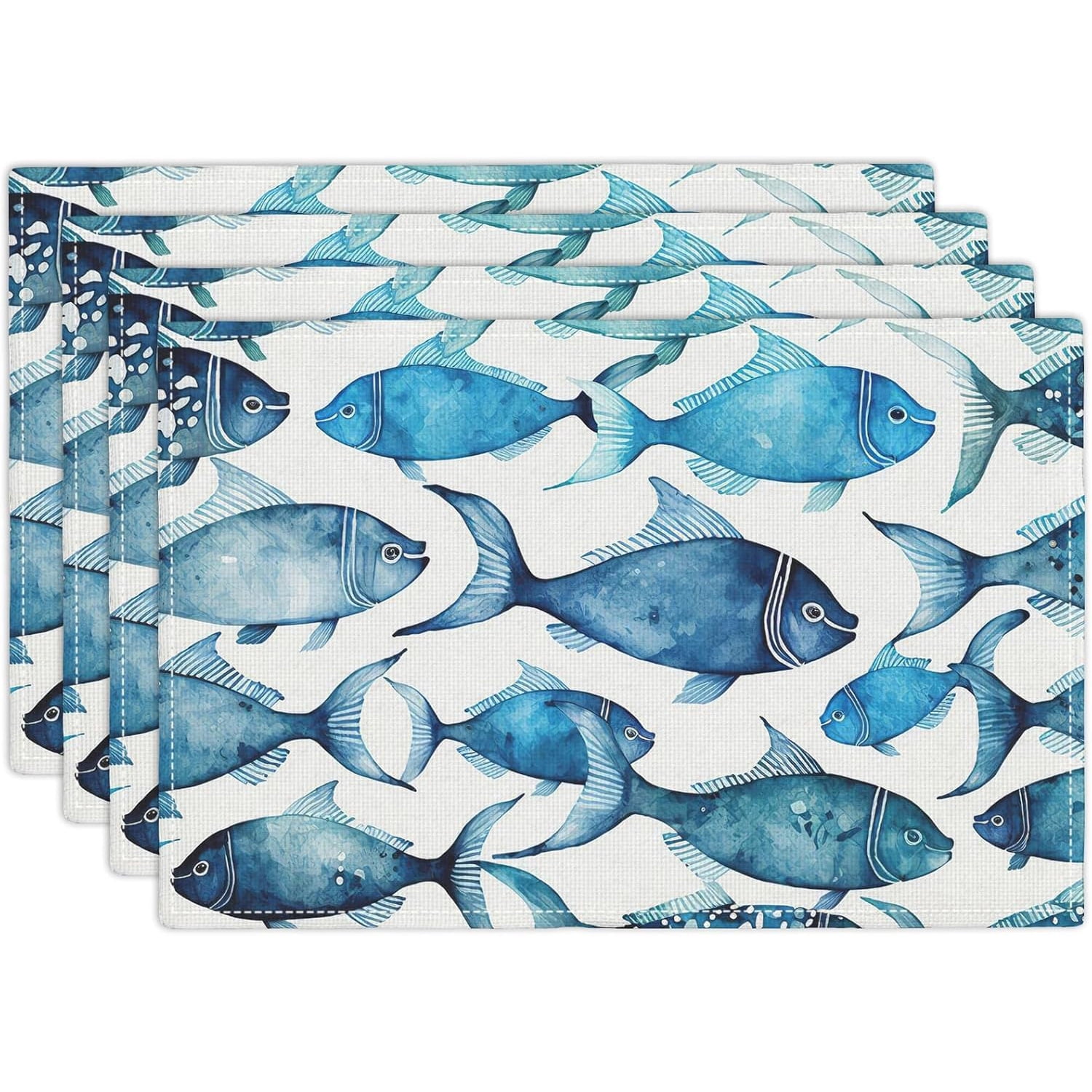 Blue Cartoon Fish Placemats Set of 4 Ocean Nature Marine Animal Table ...