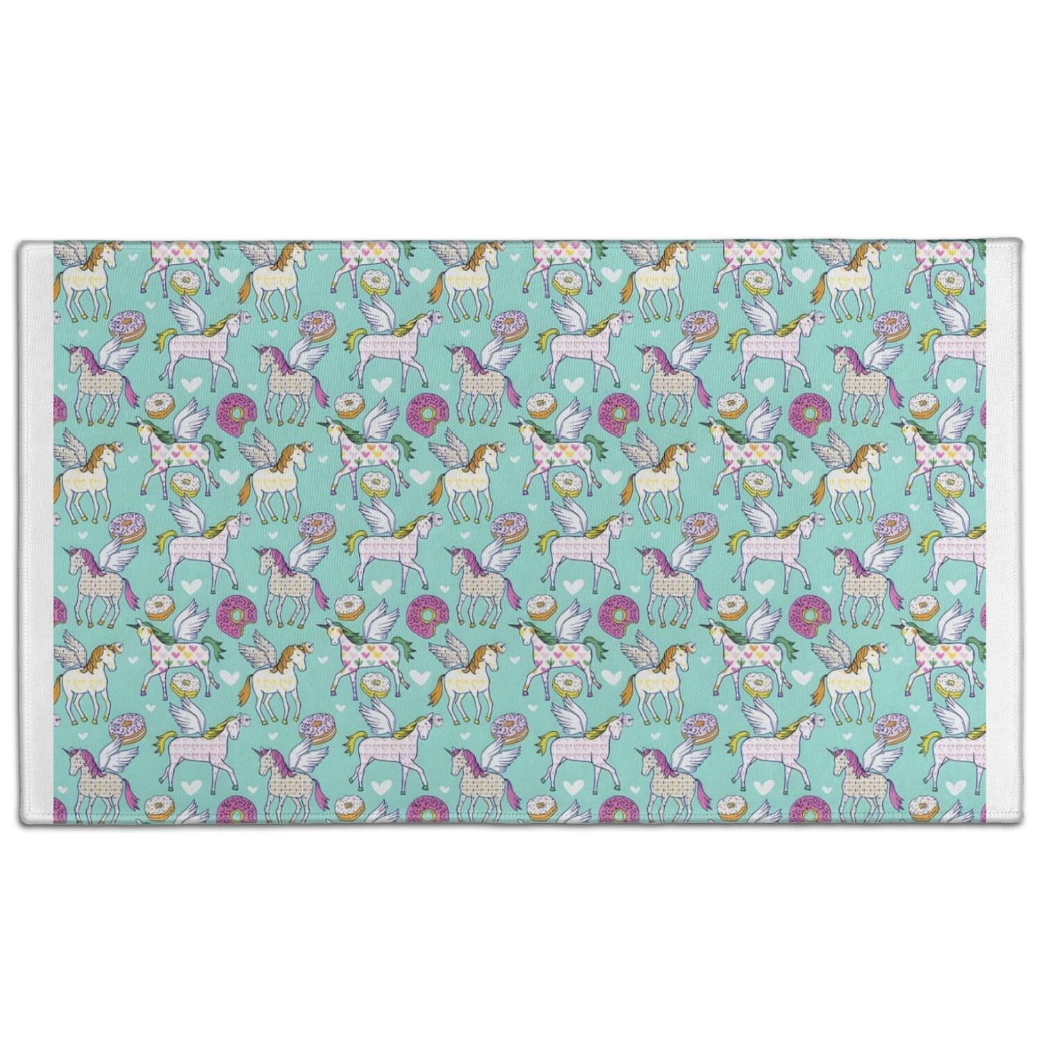 Blue Cartoon Pegasus Donut Pattern Door Rugs,Washable Non Slip Door ...