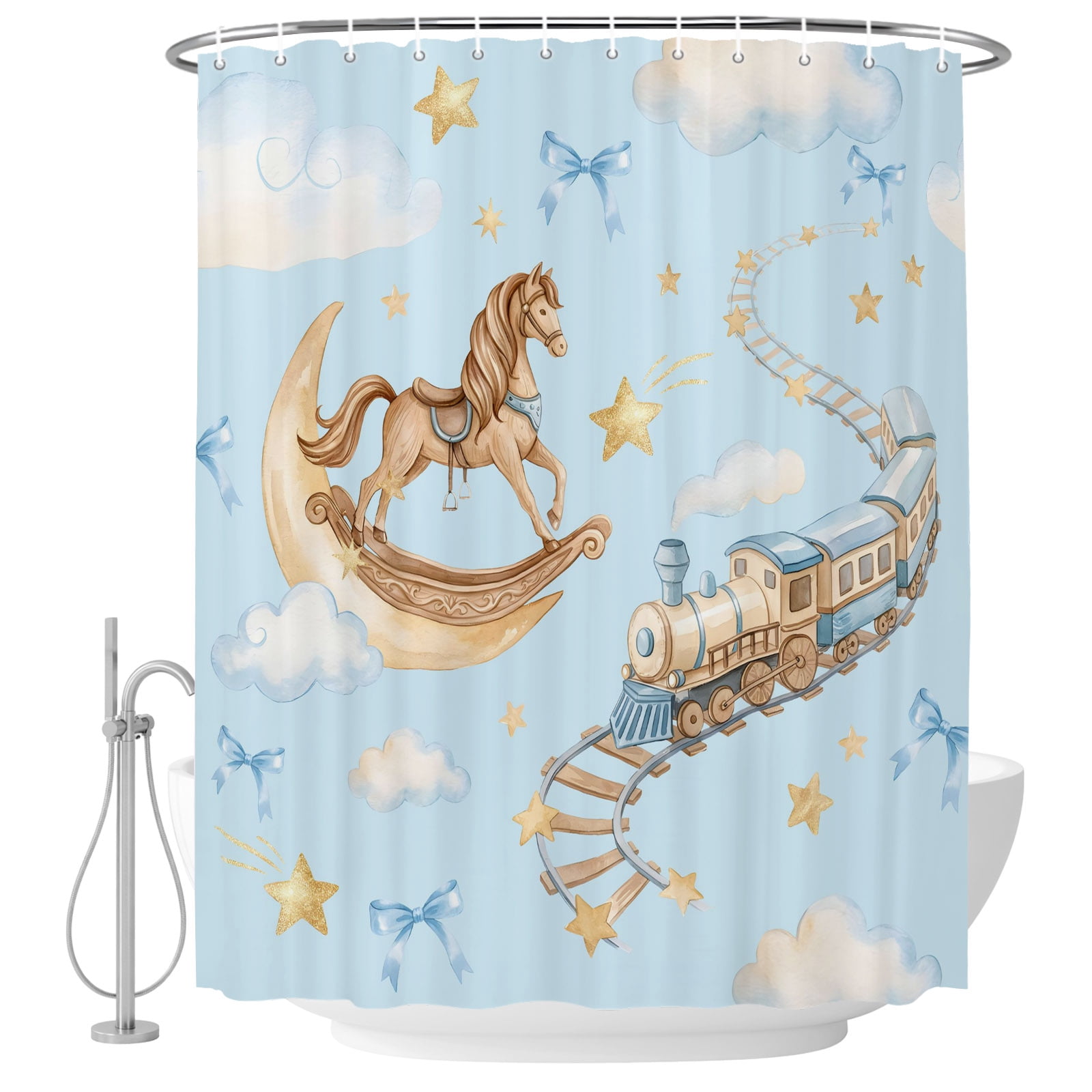 Blue Cartoon Shower Curtain Set - Standard 72" x 72" Washable Bathtub ...