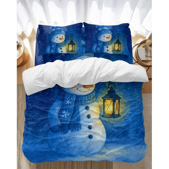 Blue Cartoon Snowman Bedding Duvet Cover Set Full Size 4 Pieces Snowman ...
