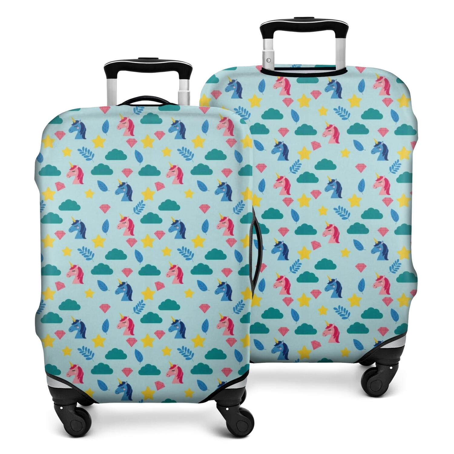 Blue Cartoon Unicorn Cloud Diamond Leaf Pattern Luggage Cover Fashion ...