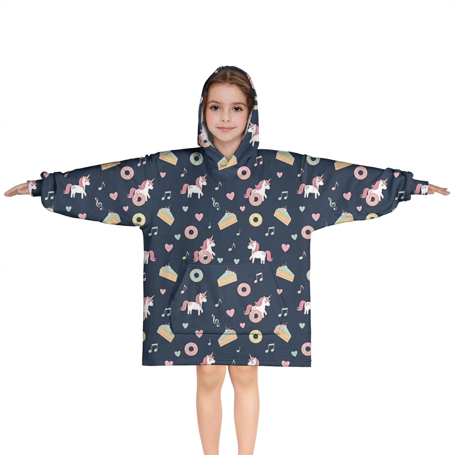 Blue Cartoon Unicorn Dessert Music Note Pattern Blanket Hoodies for ...