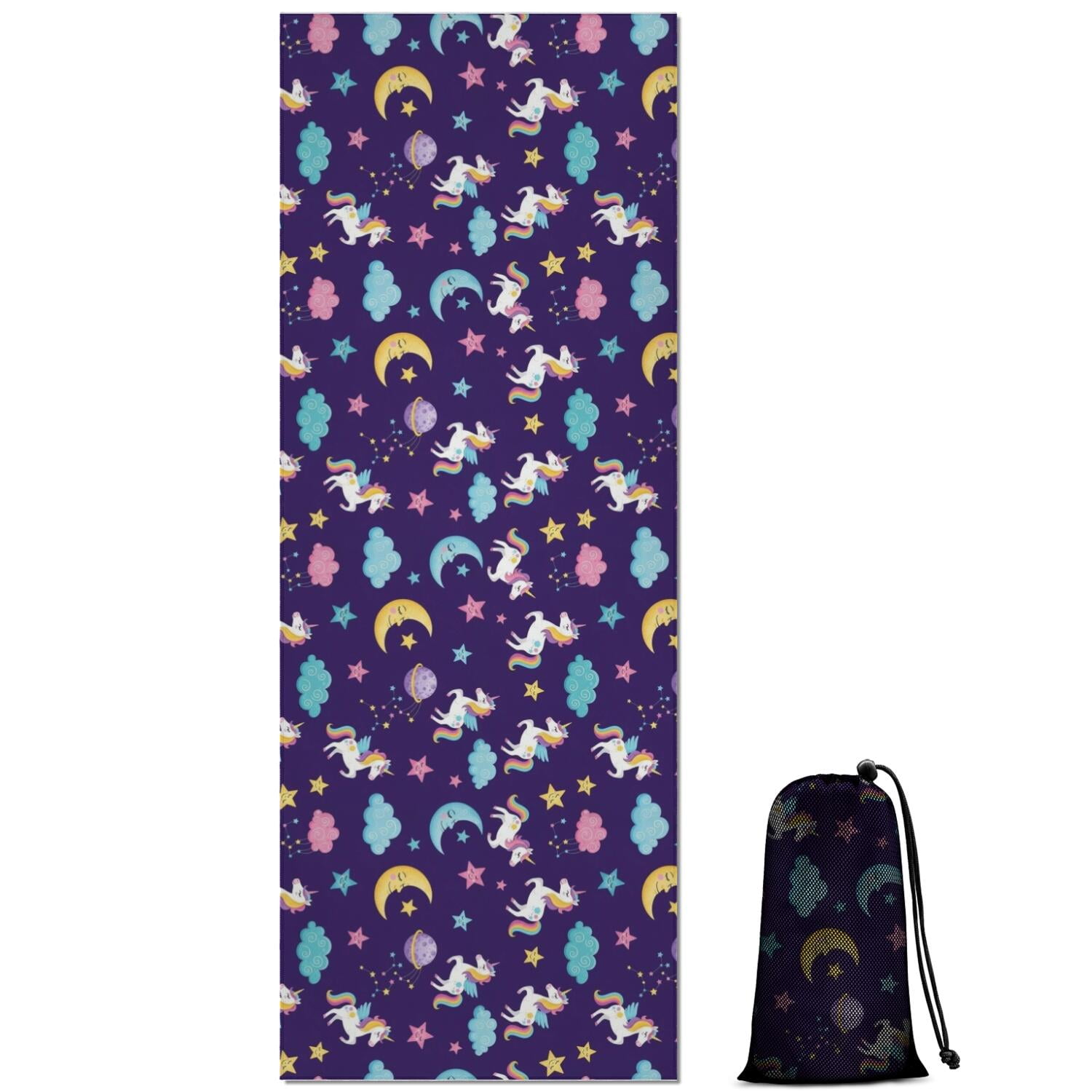 Blue Cartoon Unicorn Moon Cloud Star Pattern Hot Yoga Mat Towel Non ...