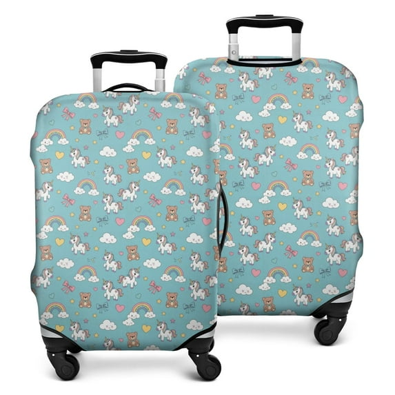 Blue Cartoon Unicorn Rainbow Cloud Bear Bow Pattern Luggage Cover ...