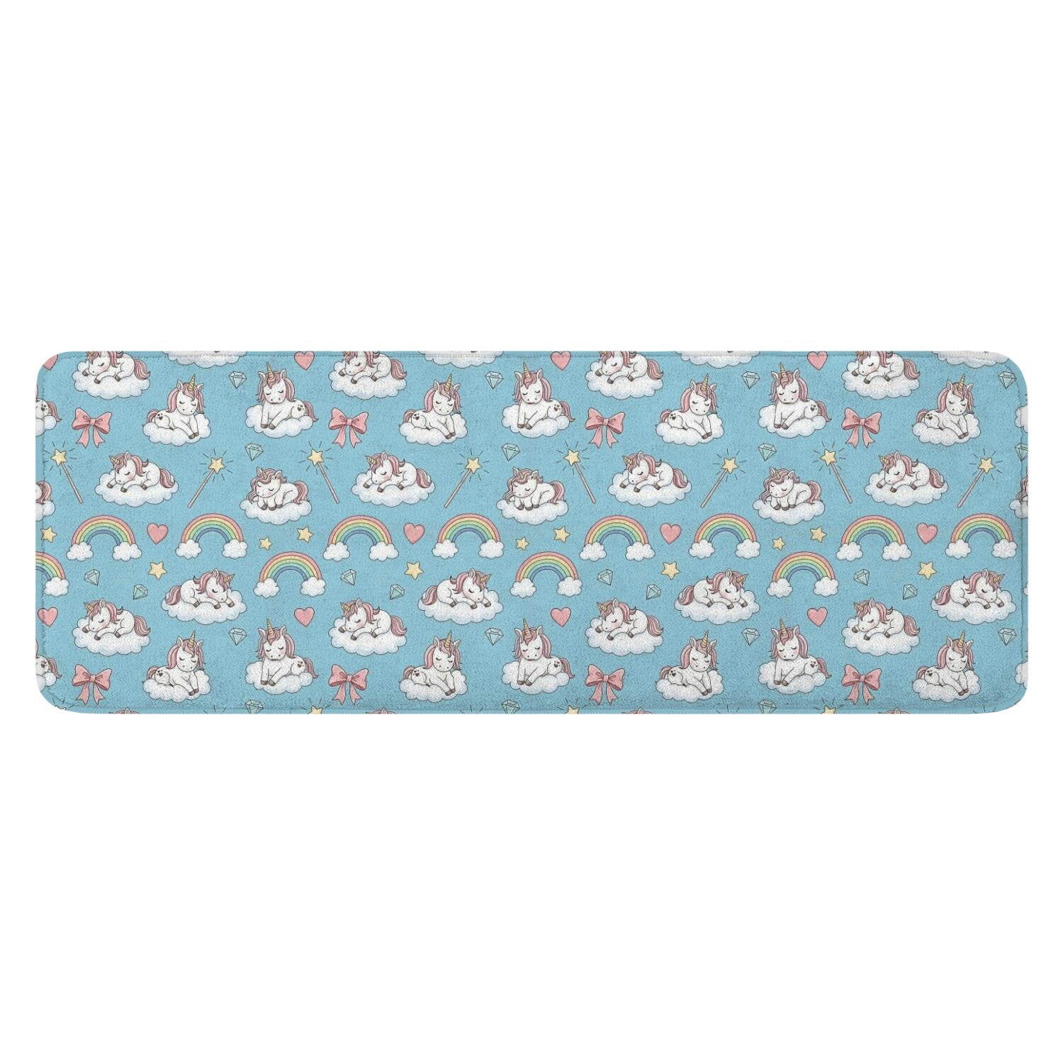 Blue Cartoon Unicorn Rainbow Cloud Bow Magic Wand Kitchen Rug Mat ...